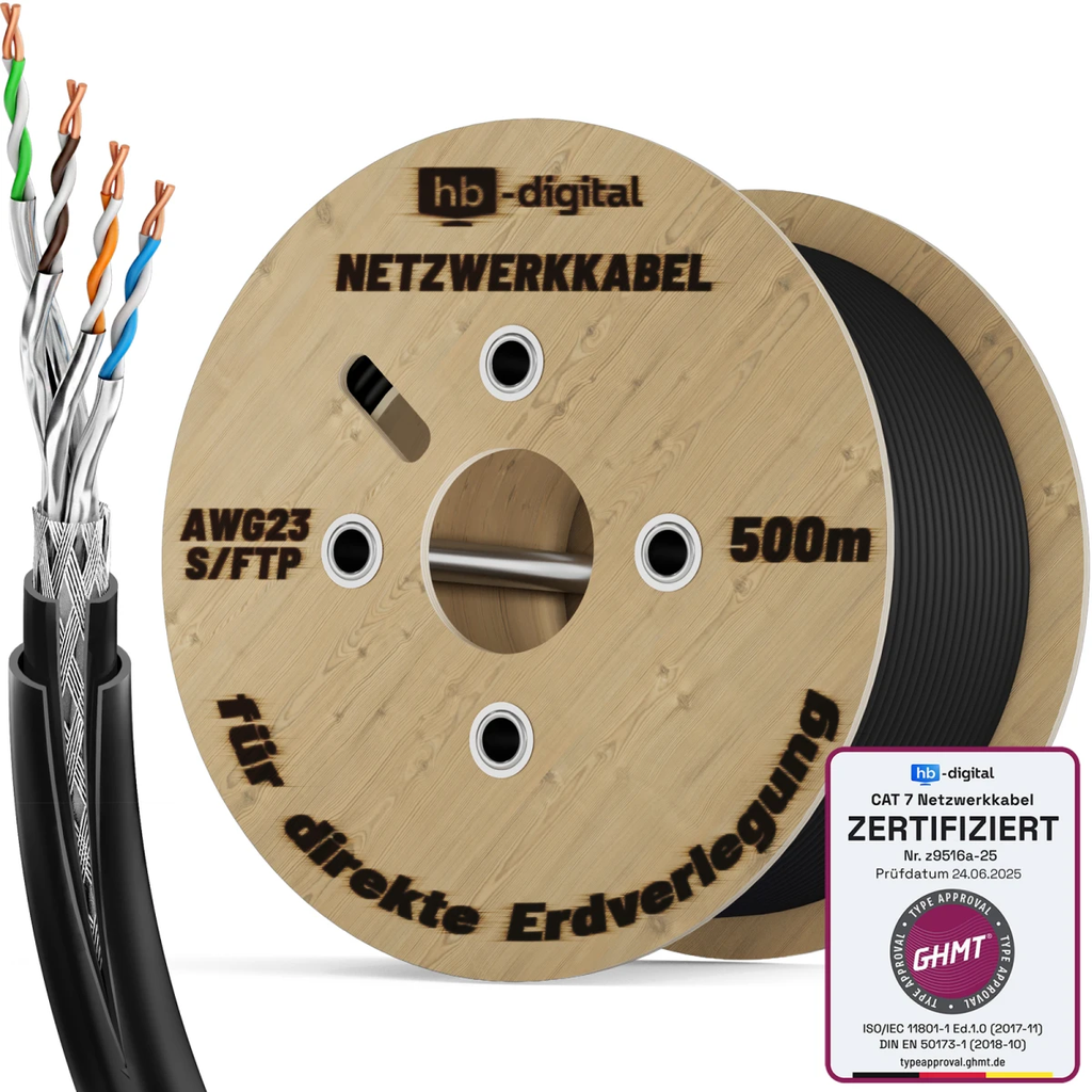 500m Сâble réseau souterrain CAT 7 à double gaine max. 1000 MHz S/FTP ...